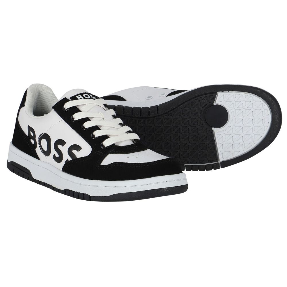 BOSS Boys Black & White Logo Trainers | Junior Couture UK